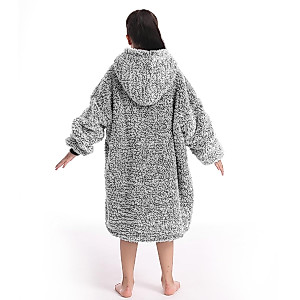 Cozy Sherpa Wearable Blanket Hoodie with Sleeves for Kids Gift Idea,Hooded Snuggle Blanket,Oversized Blanket Sweatshirt,Super Warm Light Weight, Black