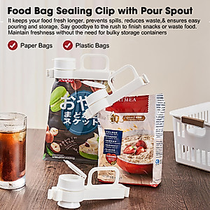 2PCS Food Bag Sealing Clip with Pour Spout, Bag Clips for Food Storage, Reusable Plastic Cap Sealer Clips, Suitable for Food, Liquid,Flour and Baby Food Storage Organizer