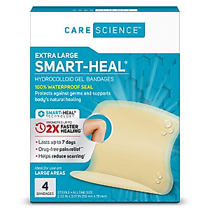 Care Science Hydrocolloid, Large, 2.3 in x 3 in, 4CT | 100% Waterproof Seal Promotes Up to 2X Faster Healing, Reduces Scarring, Drug-Free Pain Relief
