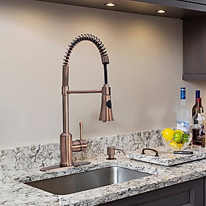 Akicon Antique Copper Pre-Rinse Spring Kitchen Faucet, Single Level Solid Brass Kitchen Sink Faucets with Pull Down Sprayer Modern Style