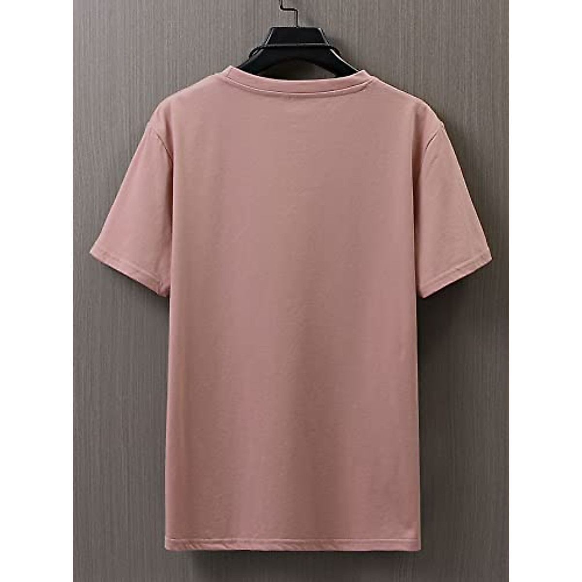 Cozyease Men's Casual Letter Slogan Graphic Print Tee Round Neck Short Sleeve Summer T Shirts Dusty Pink L