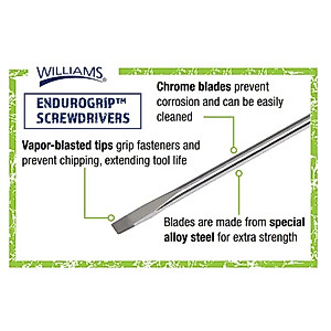 Williams 8-Piece Endurogrip Multi-Size Screwdriver Set, Keystone Slots Hex Bolster & Phillips, Comfort Grip Prevents Slippage, Extra Strength Steel Chrome Blades