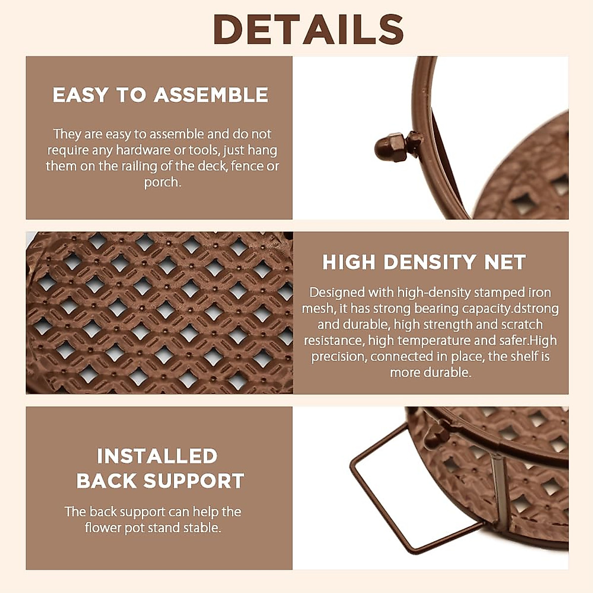 NEISRAI Iron Art Metal Railing Flower Pot Hanging Basket for Indoor Pot Holder Hanger 3 Pack Outdoor Plants Perfect for Porches and Patio Decor (Black)