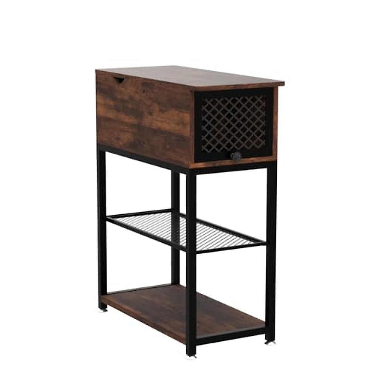 Side Table Living Room with Side Opening and Flip Top, 12" D x 24" W x 28" H, Narrow End Table Rustic End Tables with USB Ports and Outlets, Narrow Side Table(2 Pack)