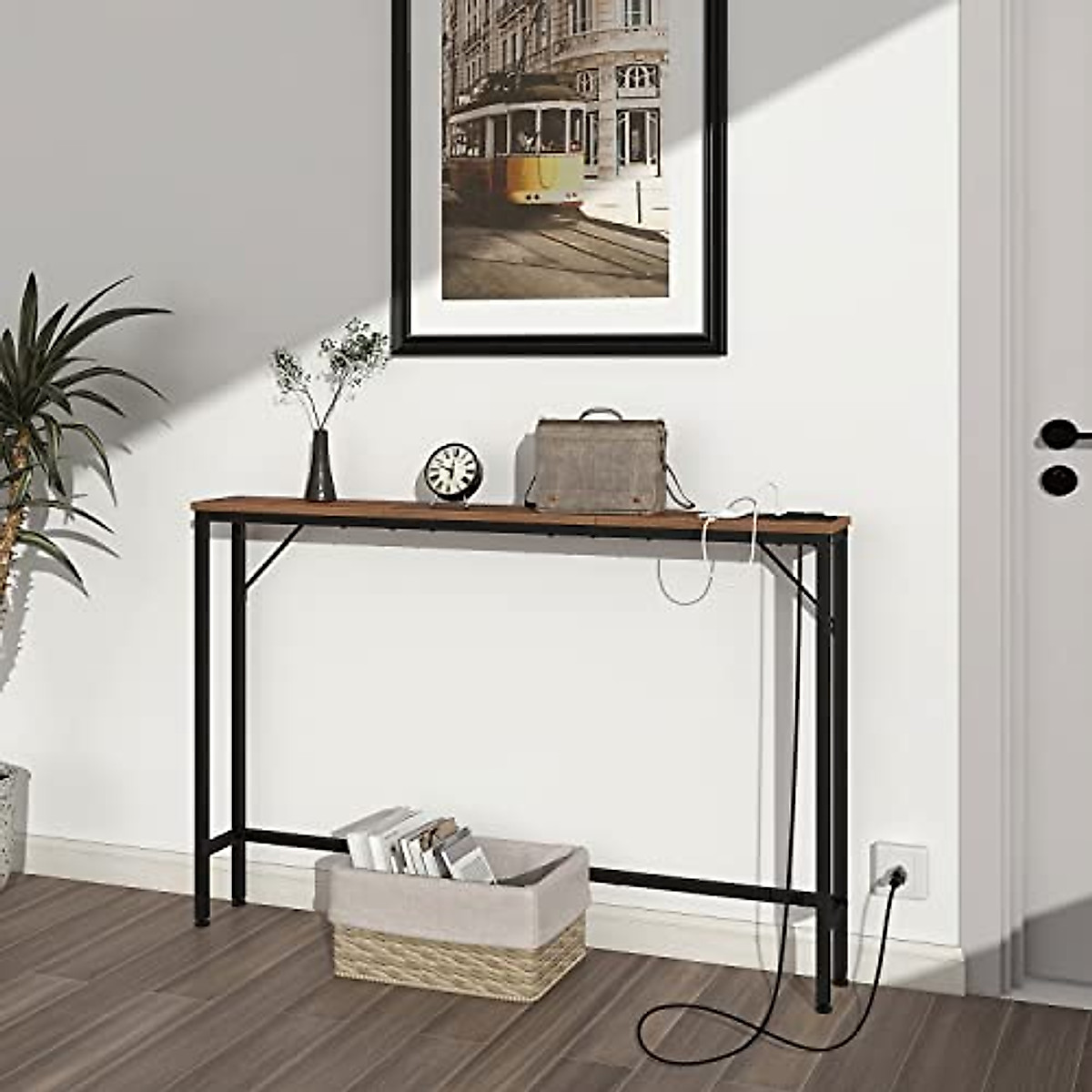 Tohomeor 5.9" Skinny Behind Sofa Console Table with Charging Station 47.24" Narrow Long Behind Couch Table with Power Outlets USB Ports Thin Entry Table for Entryway Living Room Hallway