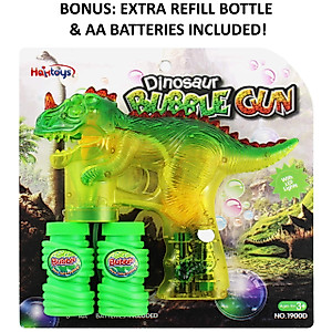 Haktoys Dinosaur Bubble Gun: Battery Operated Bubble Maker Toys for Toddlers Boys and Kids | Batteries and Refill Bottles Included