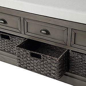 P PURLOVE Storage Bench Homes Collection Wicker Storage Bench with 3 Drawers and 3 Woven Baskets, Wood Entryway Shoe Bench for Hallway, Entryway, Mudroom and Living Room