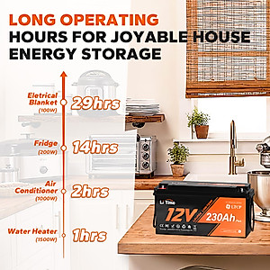 LiTime 12V 230Ah Plus Low-Temp Protection LiFePO4 Battery Built-in 200A BMS, Max 2944Wh Energy, Lithium Iron Phosphate Battery Perfect for Trolling Motors, Yacht, Marine, Boat, RV, Home Energy