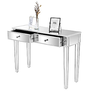 VINGLI Mirrored Vanity Desk with 2 Drawers, Modern Console Table/Sofa Table/Makeup Table (Silver, 41'' x 14'' x 30'')