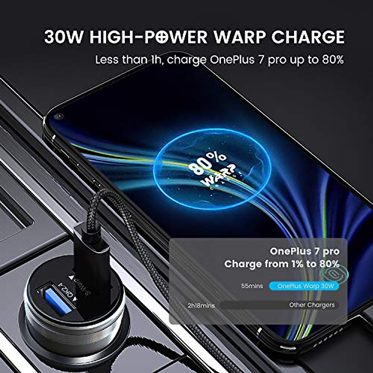 VELOGK Warp Charger Kit 30W [5V/6A] for Oneplus 8/8 Pro/7 Pro/7T/7T Pro/7/6T/6/5T/5/3T/3/Nord N10 5G, Fast Warp/Dash Car Charger Adapter+Wall Charger+2xType C Warp Charge Cables(3.3ft)