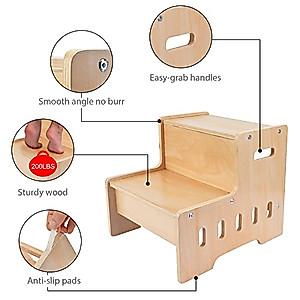 Wooden 2 Step Stool for Kids, Victostar 2 Step Stool for Bathroom, Potty Training, Kitchen and Closet, Perfect for Kids and Adults
