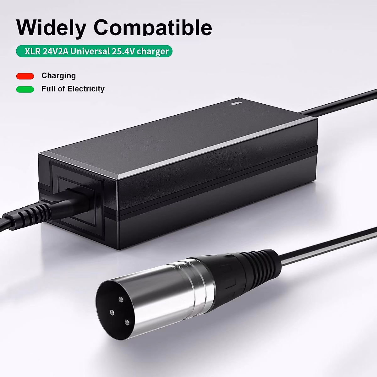 24V 2A Electric Scooter Battery Charger, Suitable for Go Go Elite Traveler, Pride Mobility, Jazzy Electric Chair Battery Charger, and Plus Ezip Mountain Trailz 3-pin XLPscooter Charger