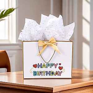 TKSBAG 12PCS Gift Bags with Handles, 12.5 x 9.8 x 4.3 Gift Bags Large, White Gold Thank You Bags with Bow Ribbon for Wedding, Birthday, bridesmaid, Groomsmen, Christmas