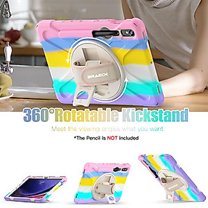 BRAECNstock Kids Case for Samsung Galaxy Tab S9 FE/ S9/ S8/ S7 5G 10.9"/ 11" Shockproof Protective with Pencil Holder, [360° Rotating Hand Strap & Stand], Shoulder Strap, Colorful Pink
