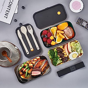 Delicious Grilled Meat Adult Lunch Box, Bento Box, With Cutlery Set Of 3, 2 Compartments, Rectangular, Lunch Box For Adults