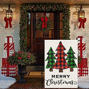 Christmas Tree Garden Flag 12 X 18 Inch Double Sided Burlap, Merry Christmas Sign Winter Holiday Yard Flag for Outside DF134