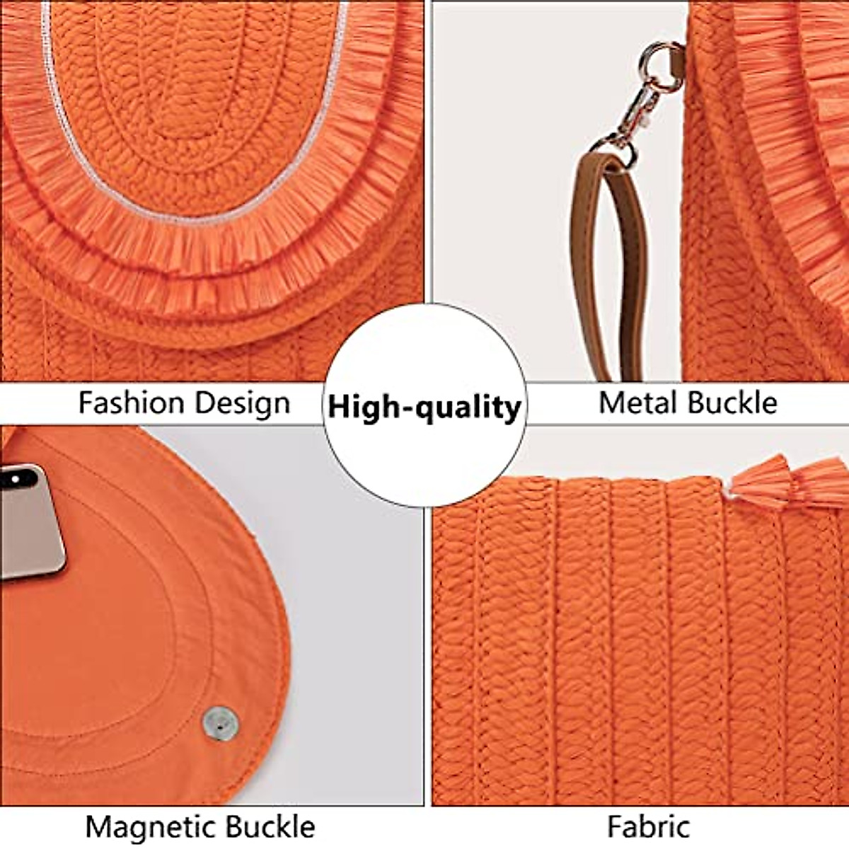 JYG Woven Straw Clutch Handbag for Women Summer Beach Crossbody Bags Casual Envelope Purse Wallet Handbags Orange