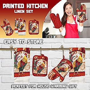 Lobyn Value Packs 4 Pack Kitchen Linens Lightweight Decorative Kitchen Towel Oven Mitt & Potholder (Rooster)