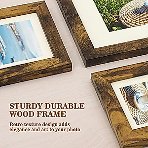 EOMEOH Picture Frames Set of 10, Wood Picture Frame with Mat and HD Glass Including 4×6 5×7 8×10 Inch Photo Frames for Wall or Tabletop (Brown)