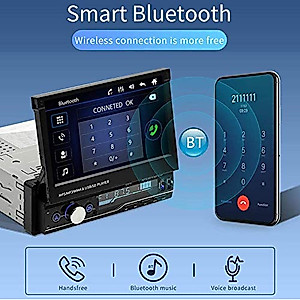 Regetek Single Din Car Stereo 7 inch Bluetooth Car Audio Video Player RDS FM AM Car Radio Player USB/AUX/TF HD Telescopic Retractable Capacitive Touch Screen