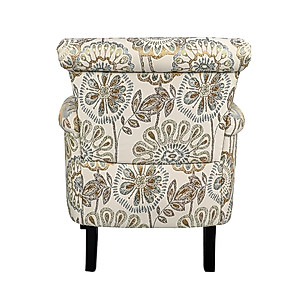 LEVNARY Accent Chair, Mid-Century Modern Armchair Upholstered Corner Single Sofa Chair, Wingback Comfy Reading Chair with Nailhead Trim for Home Living Room Bedroom (Yellow Flower)