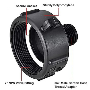 PATIFUN 275 330 G IBC Drain Adapter FINE Thread 2 NPS (60mm) Female x 3/4" BSP/NPT Male G Hose Tote Adapter Garden Hose Drain Plug Connector Water Hose Male Adapter Food Grade IBC Adapter