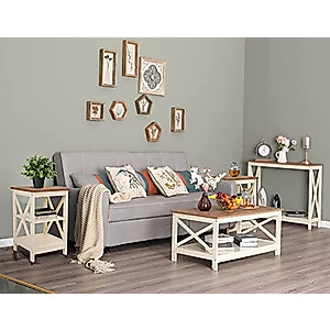 MAISON ARTS End Tables Living Room Set of 2 Farmhouse Side Tables 3-Tiers Rustic Nightstands with Storage for Bedroom, Modern Wood Look Mid Century Accent Furniture, Easy Assembly, Ivory