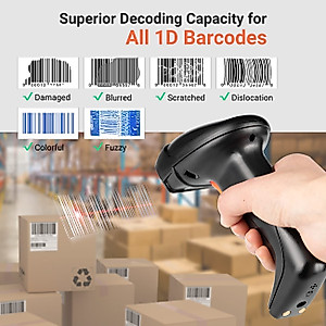 Tera 1D Wireless Barcode Scanner USB Cradle Charging Base Handheld Laser Bar Code Reader 1D Automatic Sensing Fast and Precise Scanner Model 6100