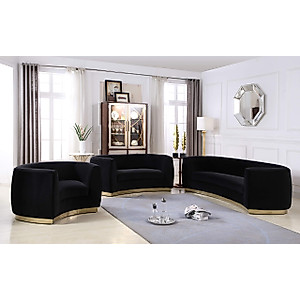 Meridian Furniture Julian Collection Modern | Contemporary Velvet Upholstered Sofa with Stainless Steel Base in Rich Gold Finish, Black, 91.5" W x 36" D x 28" H