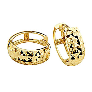 14k Yellow Gold 5mm Thickness Multifaceted Hoop Huggies Earrings (15 x 15 mm)