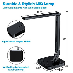 Ambertronix LED Desk Lamp, Patented Vertical Wireless Charger, 14W, 530 Lumens, Table Lamp with USB Charging Port, Dimmable Eye-Caring, 5 Brightness & 4 Light Modes, Touch Control, Auto Timer