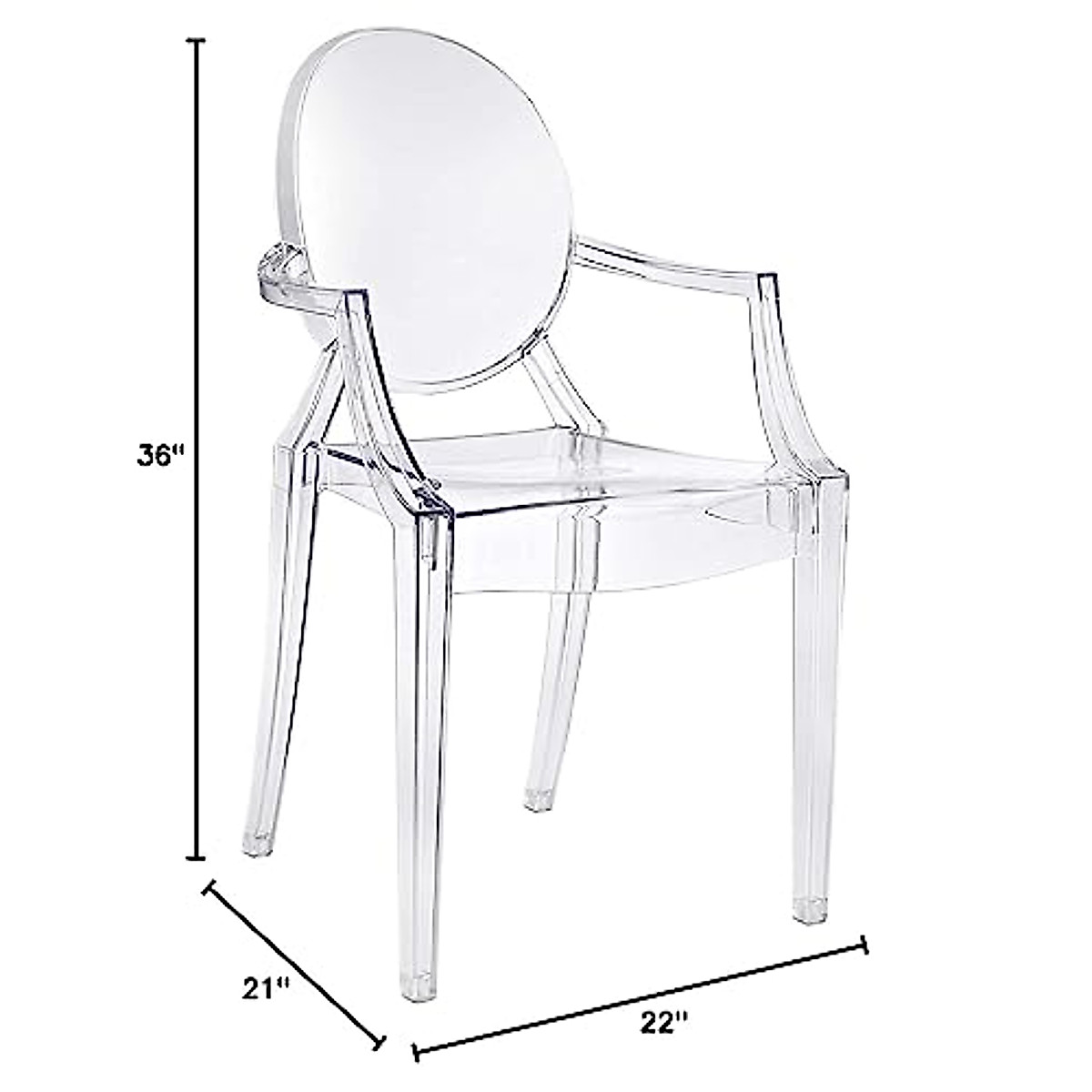 Modway Casper Modern Acrylic Stacking Kitchen and Dining Room Arm Chair in Clear - Fully Assembled