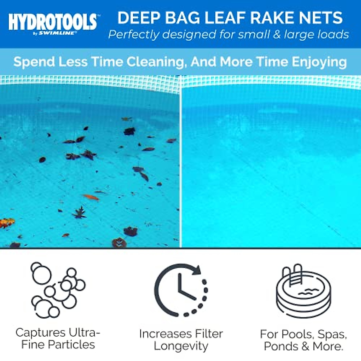 HYDROTOOLS By SWIMLINE 8040 Leaf Net For Inground Above Ground Pool Pond | Extra Large Skimmer Net Cleaning Tool & Ultra Fine Deep Mesh Bag | Durable Reinforced Plastic Frame | For Debris Bugs Pickup