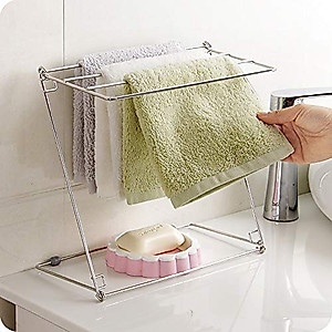 Yizhichu1990 Stainless Steel Rag Drying Racks,Kitchen Bathroom Punch-Free Folding Towels Dish-Towels Storage Rack Stand Holder (1)