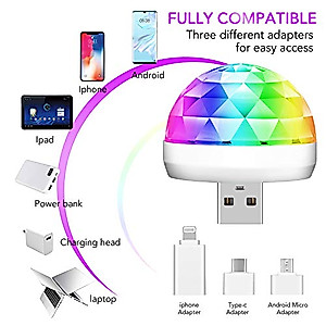 Lmaytech USB Mini Disco Ball Party Lights, Sound Activated DJ Stage Strobe Lights, Portable Led Car Atmosphere Lights for Xmas Stocking Stuffers, Parties, Karaoke, Bar (2 Packs)