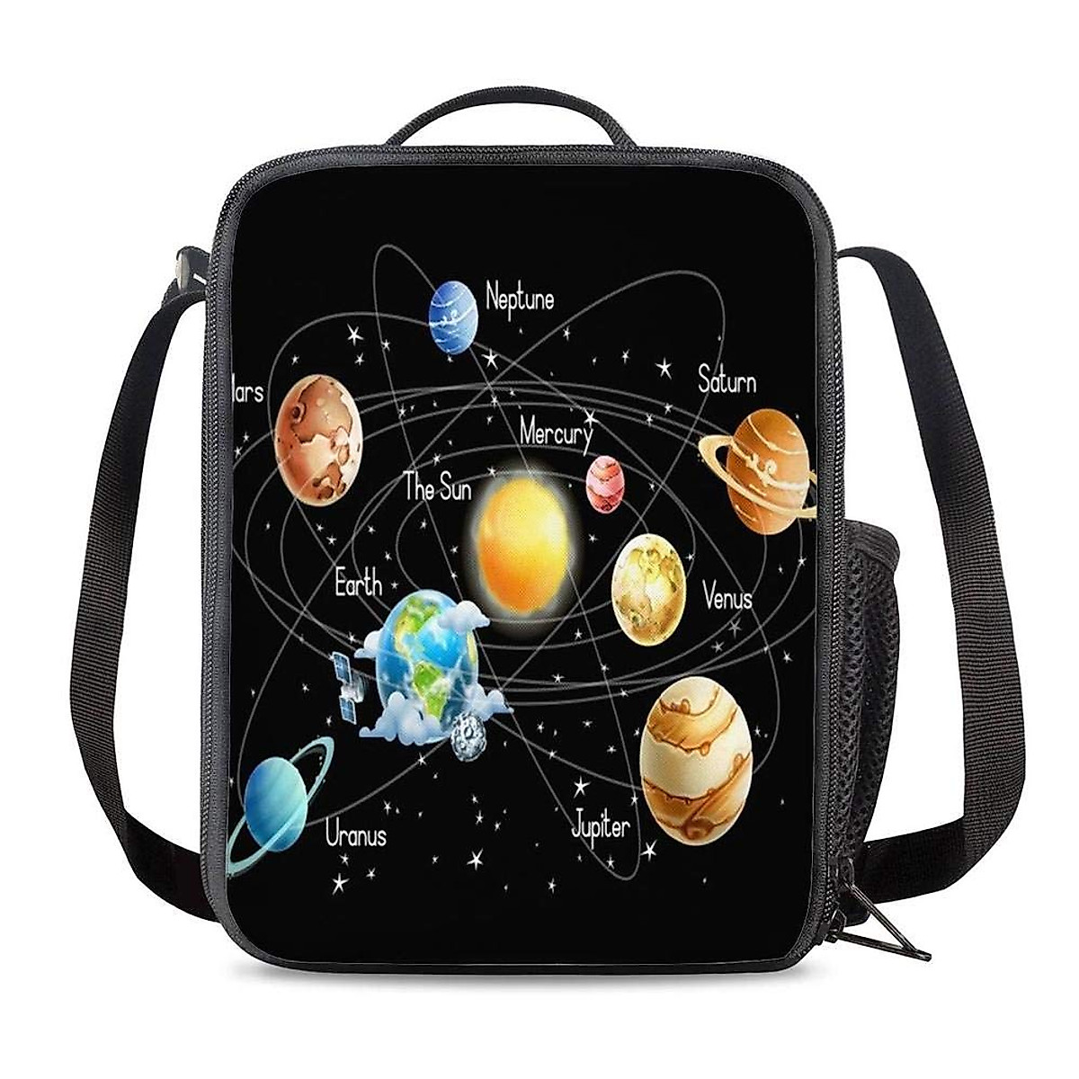 KiuLoam Solar System Planets Kids Small Lunch Box Children's Insulated Lunch Bag with Zipper Shoulder Strap Cooler Lunch Tote for Boys Girl Preschool Office Picnic