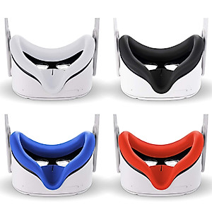 10PCS Set VR Silicone Face Cover Compatible with Oculus Quest 2 Accessories, Sweat-Proof Lightproof Non-Slip Washable Replacement (Blue/Black/Red/White),Len Protector,Disposable Eye Cover