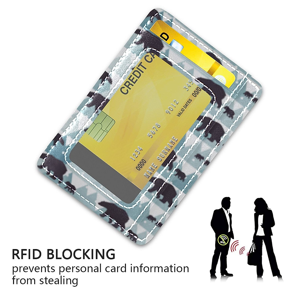 OTVEE Slim Minimalist Wallets Rfid Blocking Card Wallets PU Leather Front Pocket Wallets for Men and Women (Mama Bear With Baby)