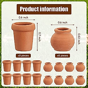 16 PCS Small Mini Clay Pots 0.6 Inch Terracotta Pot Small Flower Pot for Crafts Doll House Flower Pots for DIY Garden Plants and Office Desktop Windowsill Decoration 2 Styles
