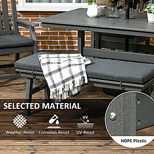 Outsunny 6 Pieces Patio Dining Set, 6 Seater Outdoor Table and Chairs, Conversation Furniture, Armrests, Loveseat Bench, Dinner Table with Umbrella Hole, Cushions, Dark Gray