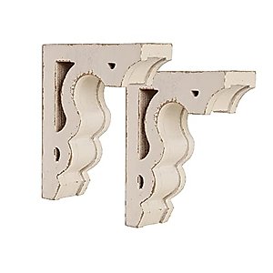 American Art Decor Small Distressed Carved Wood Decorative Corbels Wall Mounted Shelf Brackets Vintage Antique Victorian Rustic Farmhouse Decor, Whitewashed, Set of 2, 7.4" H x 6.5" L x 1.9" D