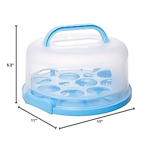 Red Co. 11 inch Cake & Cupcake Muffin Carrier Holder with Collapsible Handles, Blue Tray/Clear Lid