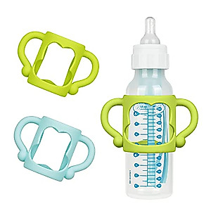 Aolso Silicone Baby Bottle Handles, 2PCS Bottle Handles, Baby Bottle Handles has Easy Grip Handles, Bottle Handles for 2.25" Diameter Baby Bottles and Straw Bottles(Blue/Green)