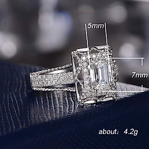 XIALV Exquisite Plated Silver Emerald Cut Square Cubic Zirconia Bridal Engagement Halo Ring for Women (US code 6)