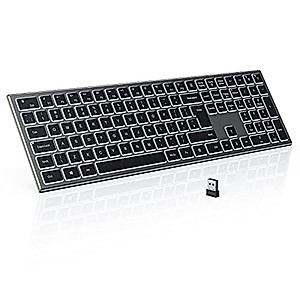 seenda Backlit Wireless Keyboard, 2.4GHz Ultra Slim Rechargeable Keyboard, Illuminated Wireless Keyboard for Computer, Laptop, Desktop, PC, Surface, Smart TV, Windows 10/8/7 (Black and Grey)