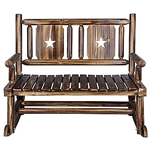 XCSOURCE Outdoor Rocking Bench, Wooden Double Outdoor Patio Rocker Chair for 2 Persons, Rustic Log Porch Bench for Farmhouse Decoration (Brown)