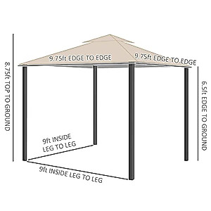 Outsunny 10' x 10' Patio Gazebo, Outdoor Gazebo Canopy Shelter with Double Vented Roof, Netting and Curtains, for Garden, Lawn, Backyard and Deck, Khaki