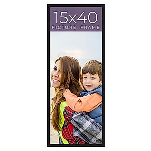15x40 Frame Black Real Wood Picture Frame Width 0.75 Inches | Interior Frame Depth 0.5 Inches | Noir Classique Mid Century Photo Frame Complete with UV Acrylic, Foam Board Backing & Hanging Hardware