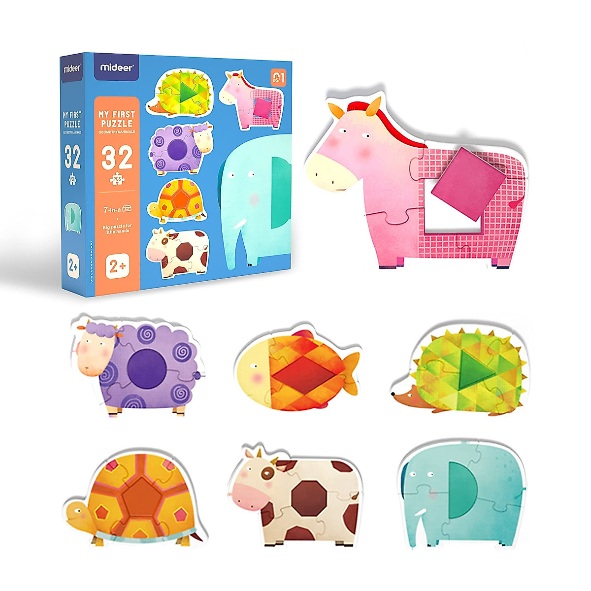 MIDEER 7 Pack Toddler Puzzles for Kids Ages 2-4, Jumbo Kids Puzzles Ages 3-5, Floor Puzzle for Beginner, Large Piece Animal Shaped Jigsaw Puzzles for Toddlers, Preschool Educational Toys for Babies