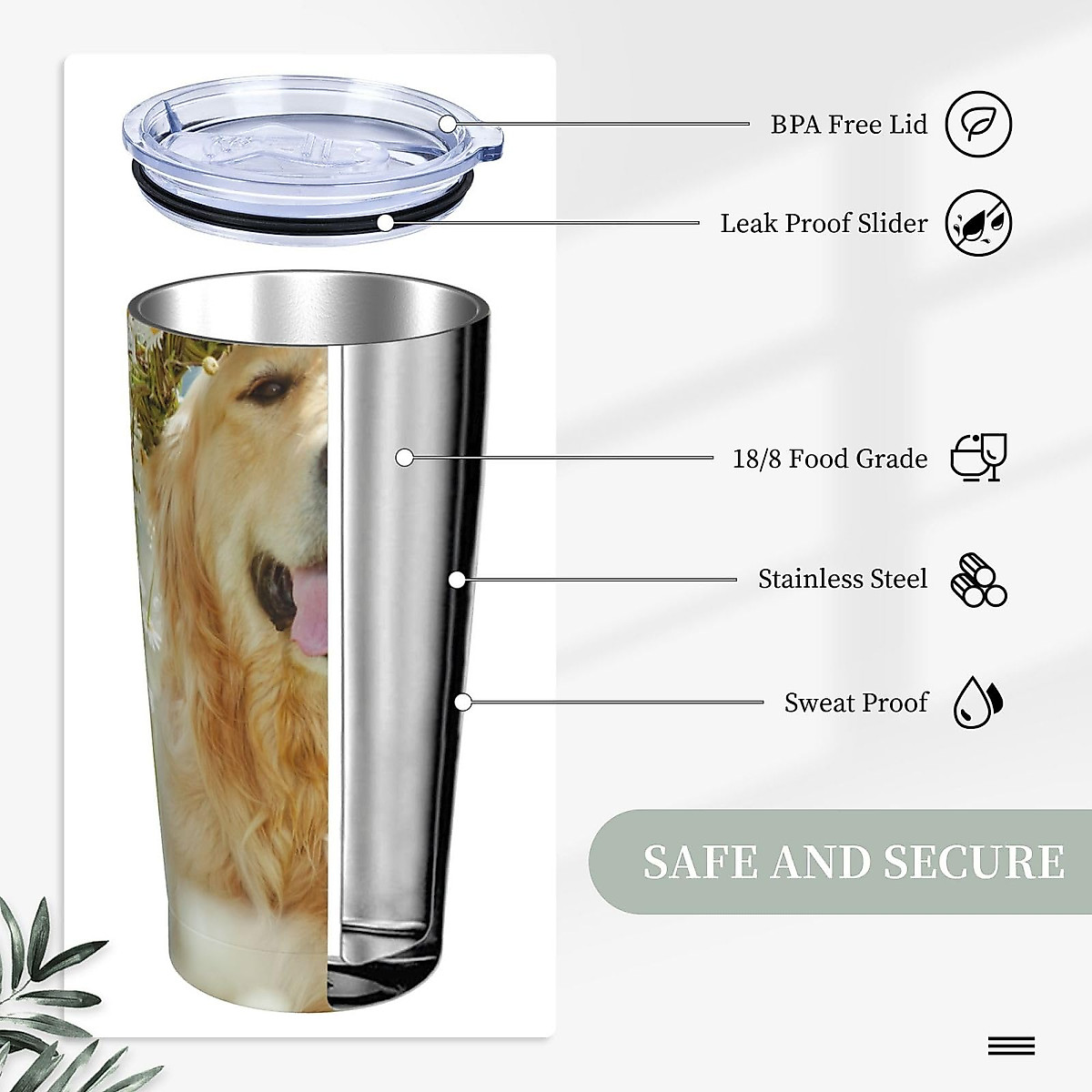 EVANEM 20 Oz Stainless Steel Tumbler With Straw Cleaner Dogs With Flowers Printed Insulated Cup Travel Coffee Mug Vacuum Insulated Tumblers For Home Office